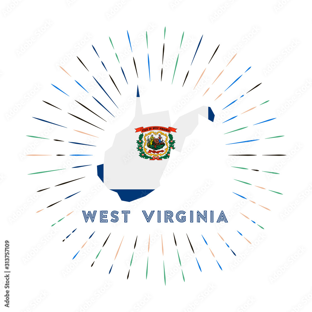 West Virginia sunburst badge. The us state sign with map of West ...