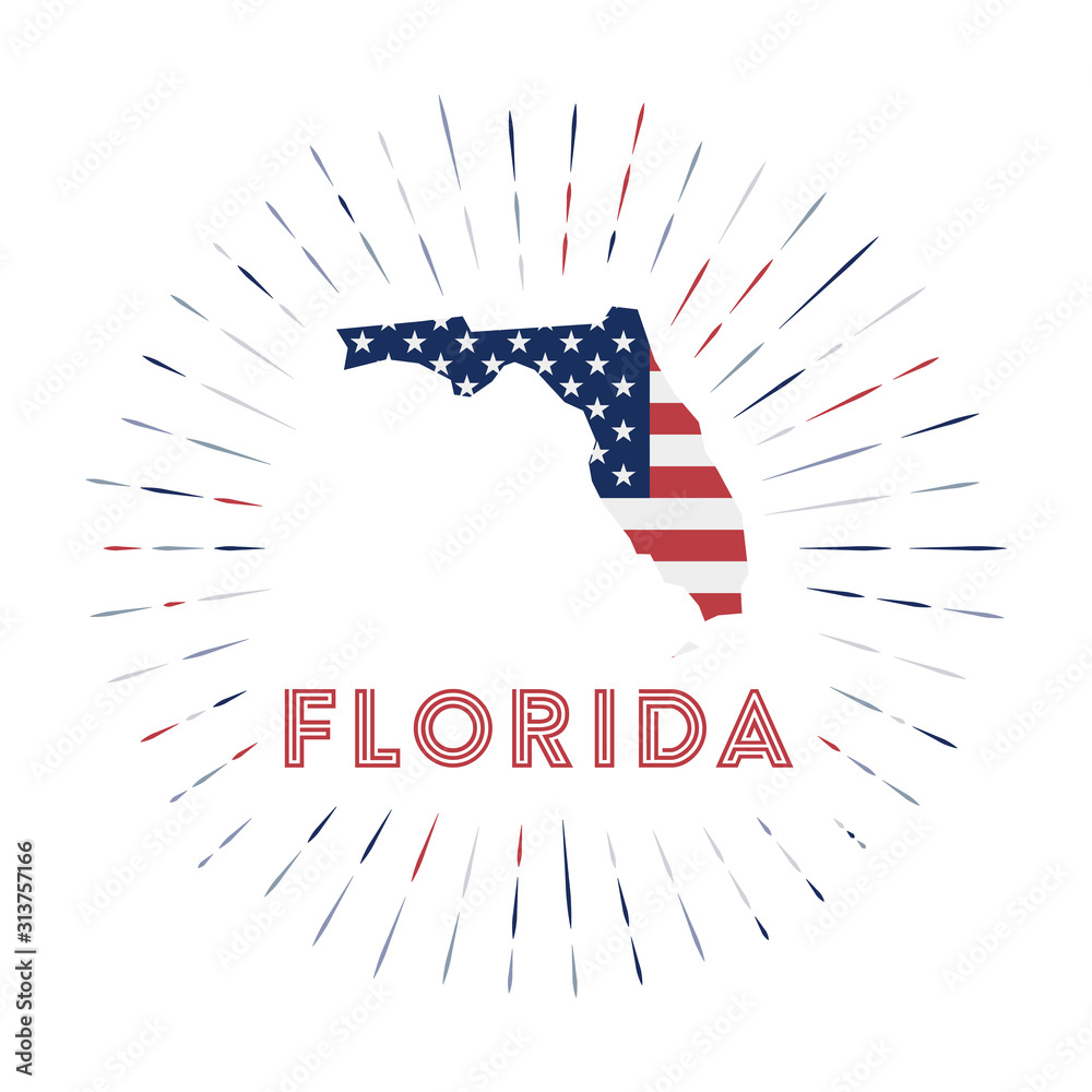 Florida sunburst badge. The us state sign with map of Florida with ...