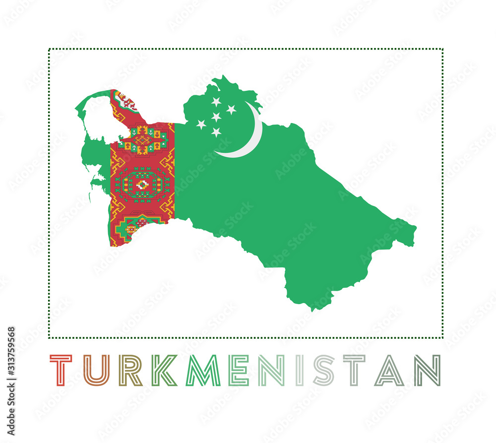 Turkmenistan Logo. Map of Turkmenistan with country name and flag ...
