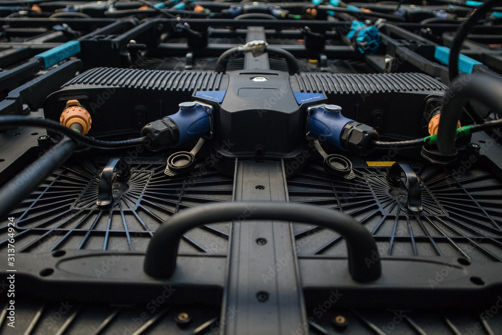 Detail of a rear portion of a LED LCD wall or stage panel. Display ...
