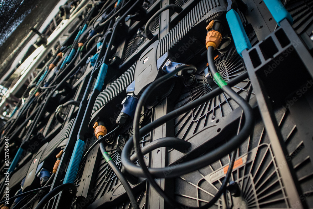 Detail of a rear portion of a LED LCD wall or stage panel. Display ...