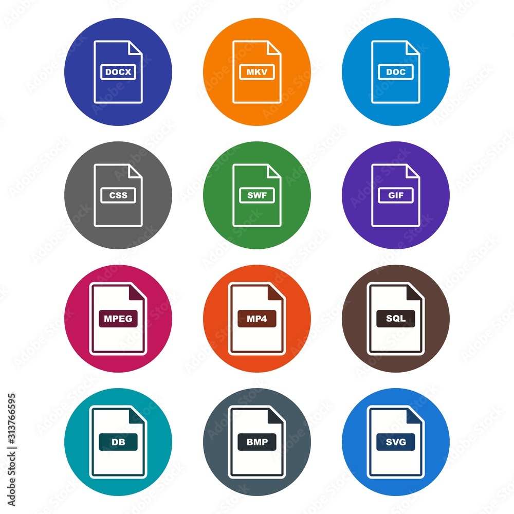 12 file formats Icons Sheet Isolated On White Background... Stock ...