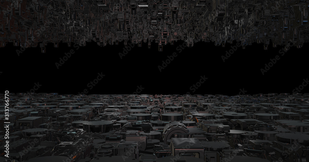 Alien Spaceship Slowly Moving Forward In Infinite Space - Futuristic ...