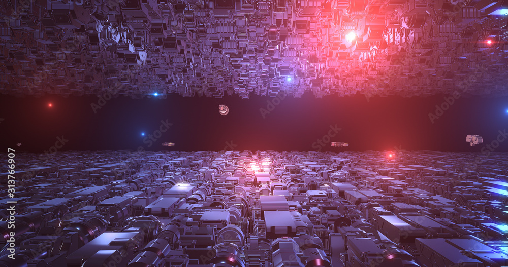 Gigantic Spaceship Fleet Slowly Moving In Outer Space - Futuristic ...