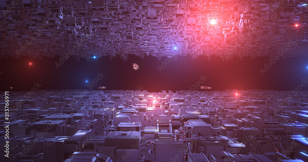Complex Spaceship Fleet Slowly Flying In Outer Space - Futuristic ...