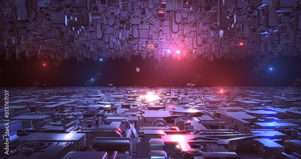 Complex Spaceship Fleet Slowly Flying In Outer Space - Futuristic ...