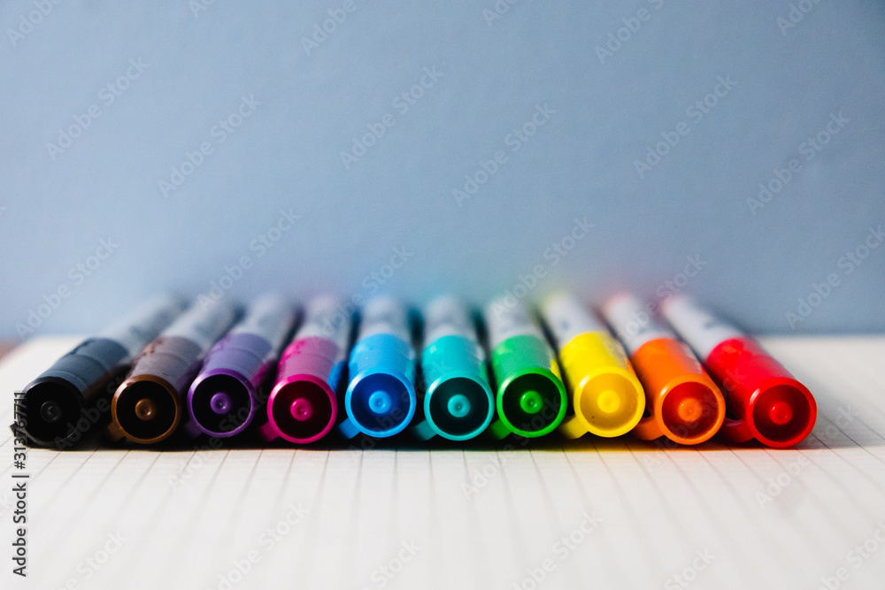 Colours markers on grid/ graph paper for artists and illustrator ...