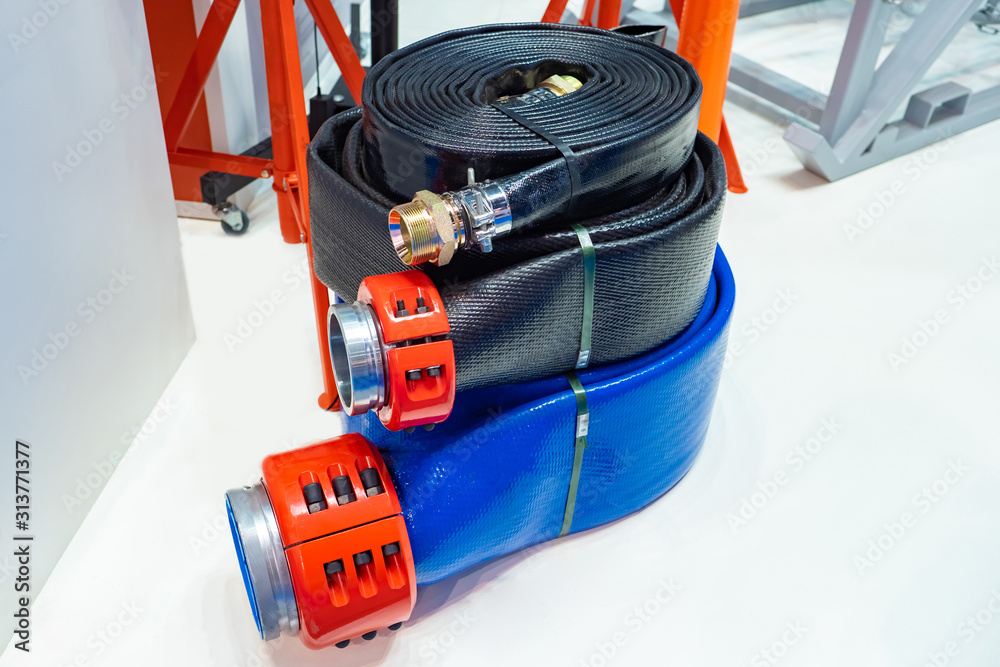 Hoses of different diameters. Fire fighting equipment. Hoses of ...