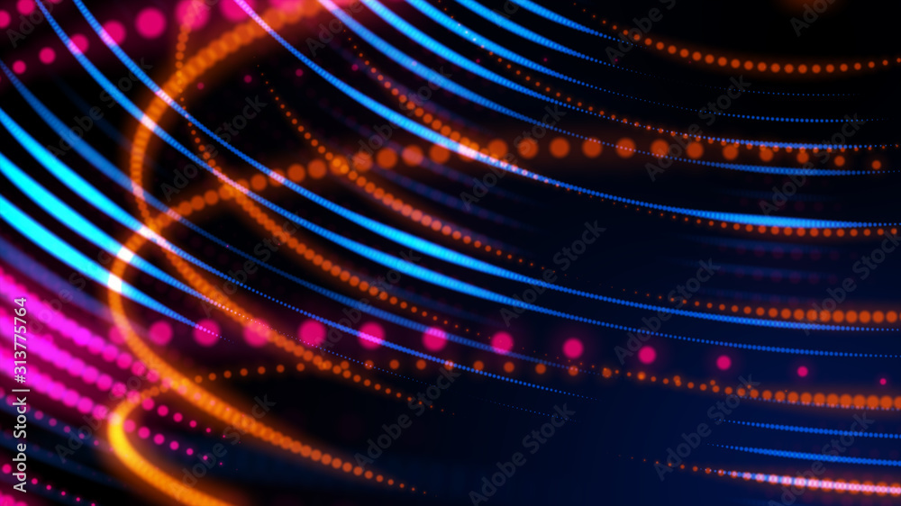 Neon globe star orbit shiny light. 3D orbit light line cyber digital ...