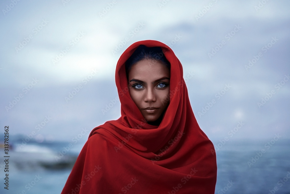 Beautiful indian woman with blue eyes Stock Photo | Adobe Stock