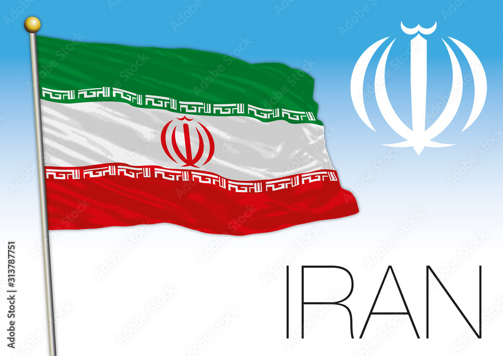 Iran official national flag and coat of arms, asiatic country, vector ...