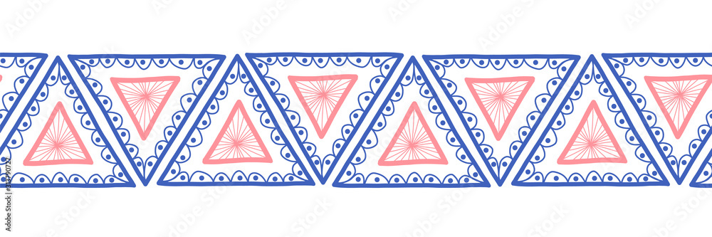 Triangles seamless vector border. Boho style pattern hand drawn tribal ...