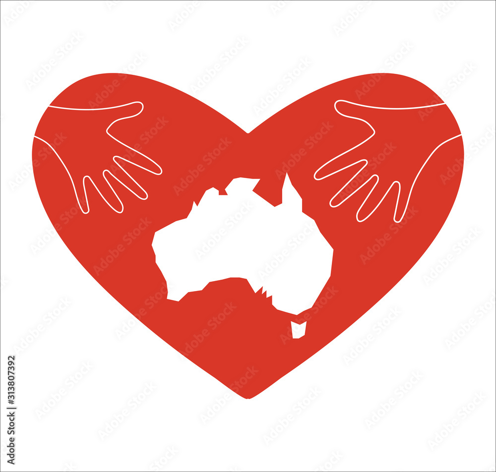 Vector Illustration: helping hands and Australia map silhouette ...