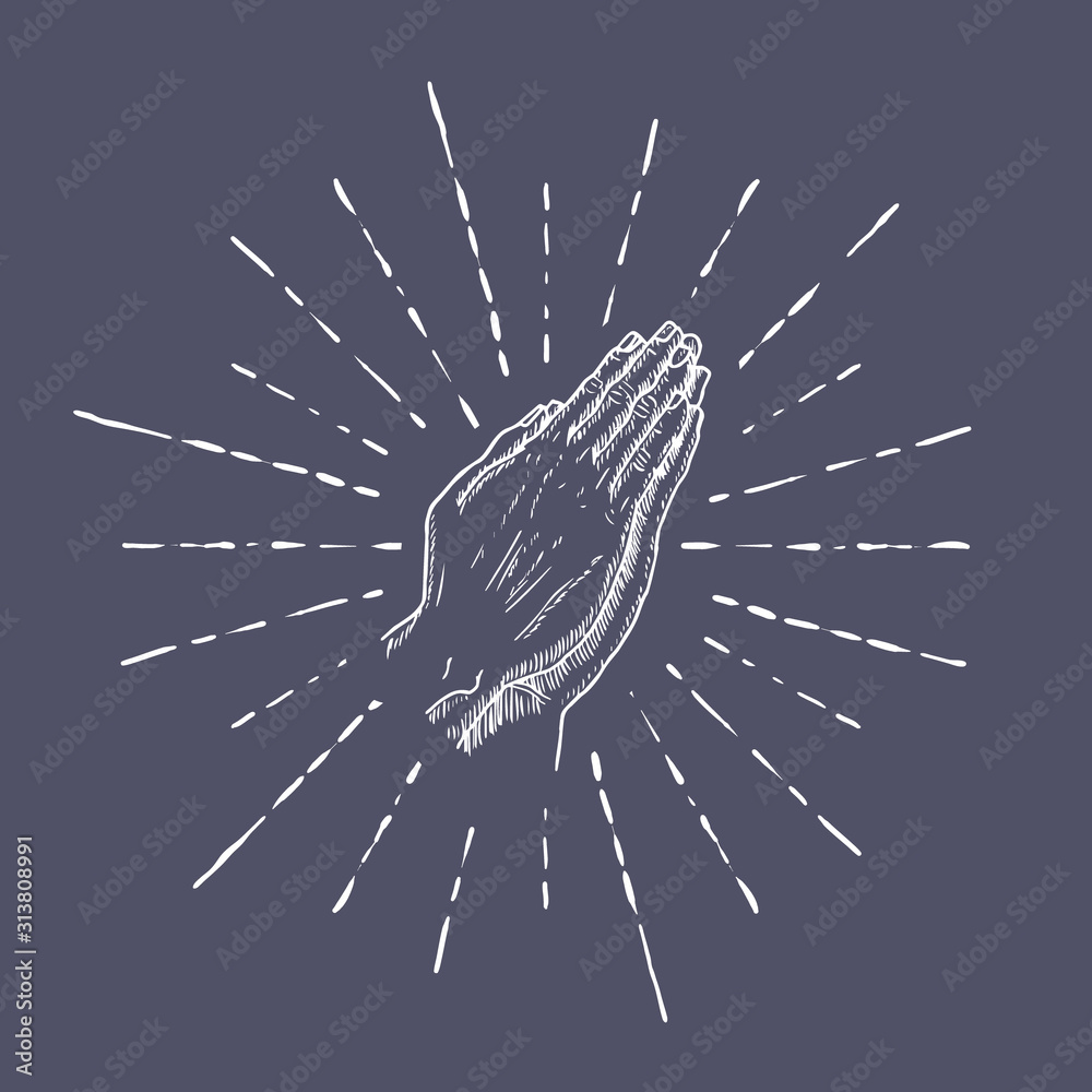 Prayer. Sketch praying hands. Vector illustration isolated on white ...