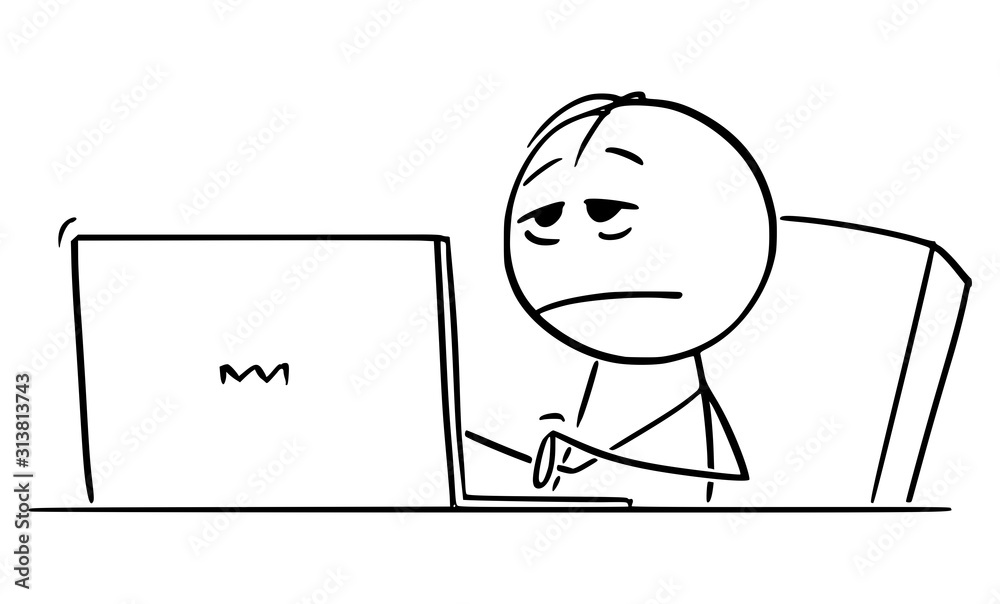 Vector cartoon stick figure drawing conceptual illustration of tired ...