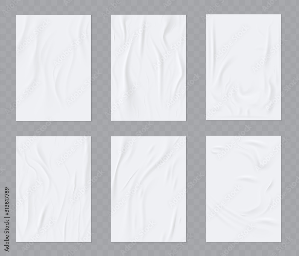 Wrinkled paper vector realistic template for poster or flyer glued to ...