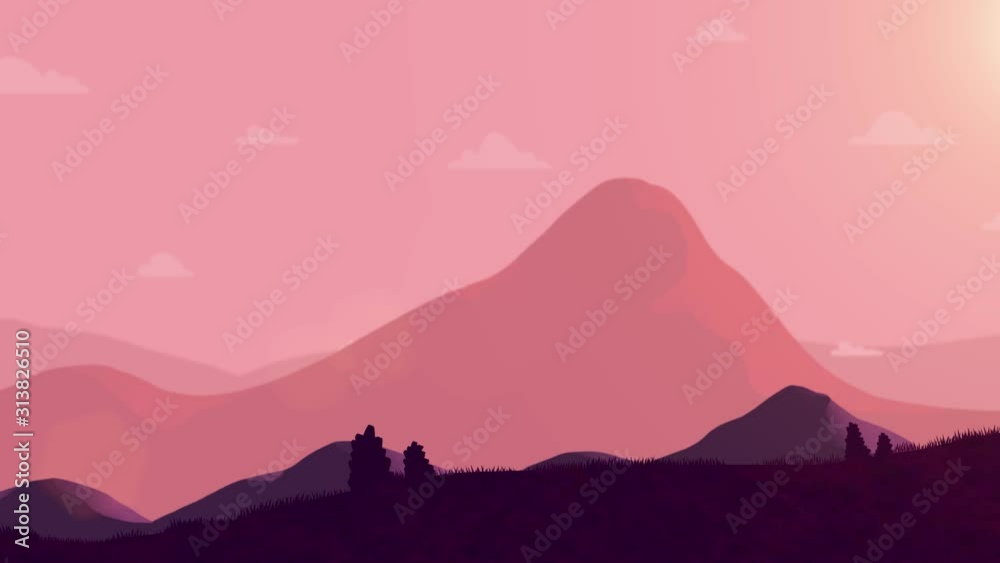 beautiful sunset landscape animated background,pink aesthetic,parallax ...