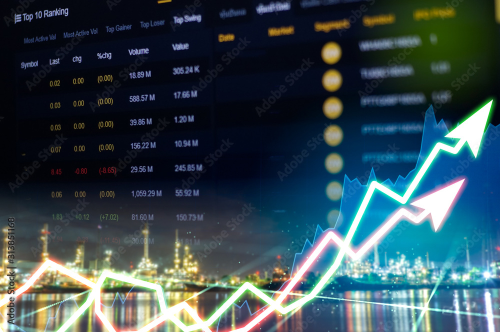 Stock market digital graph chart on LED display concept. A large ...