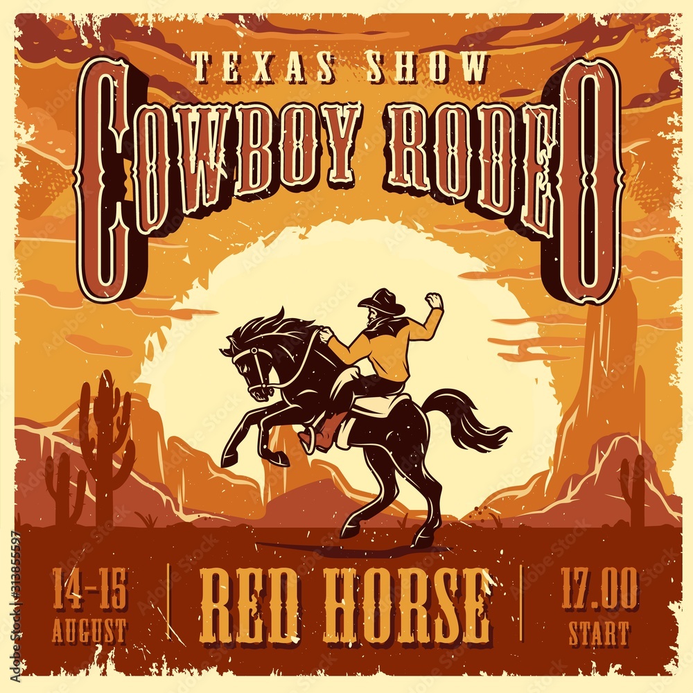 Cowboy rodeo show advertising template Stock Vector | Adobe Stock