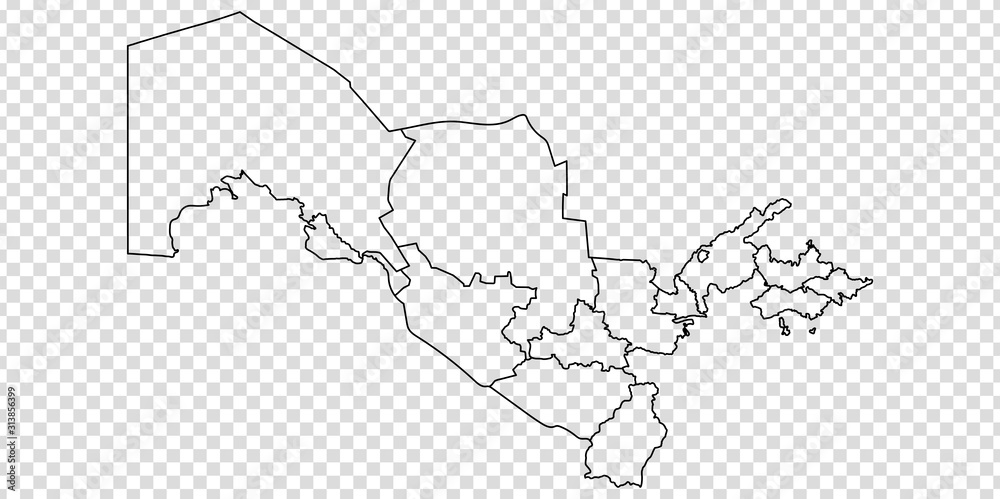 Blank map of Uzbekistan. High quality map Republic of Uzbekistan with ...
