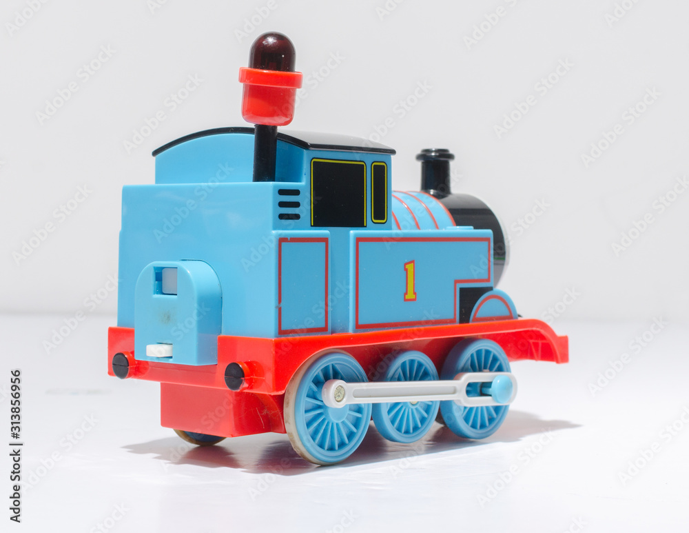 londonm england, 05/05/2019 A plastic thomas the tank engine train toy ...