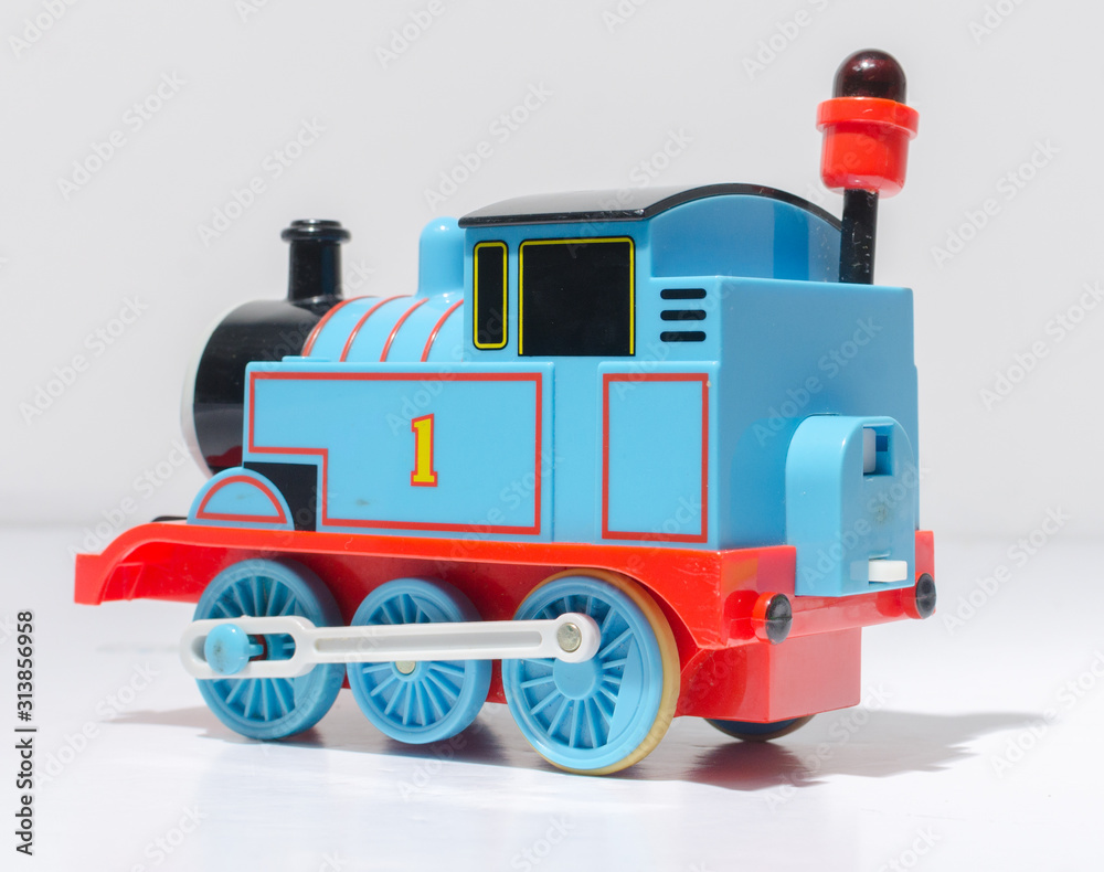 londonm england, 05/05/2019 A plastic thomas the tank engine train toy ...