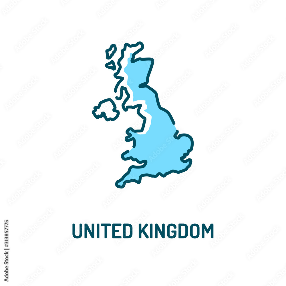 United Kingdom map color line icon. Border of the country. Pictogram ...