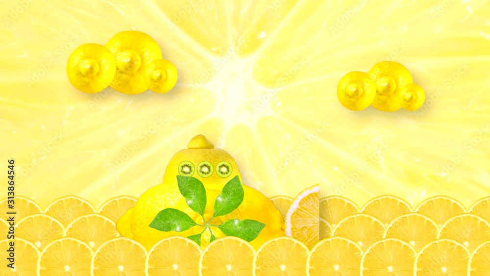 Video Stock A lemon ship with a mushroom screw made from green leaves ...