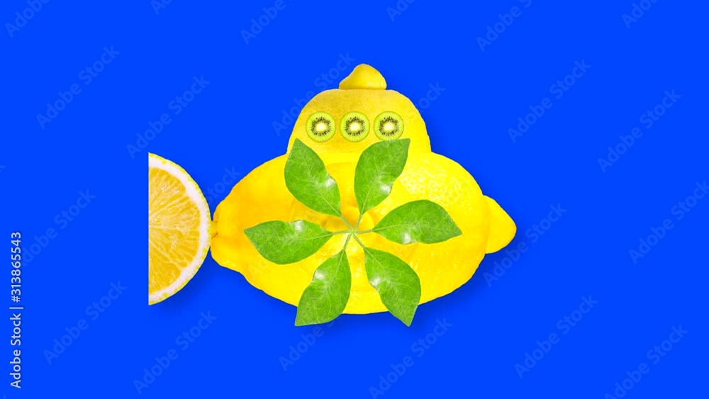 Video Stock Looping animated video of a yellow ship made of lemon with ...