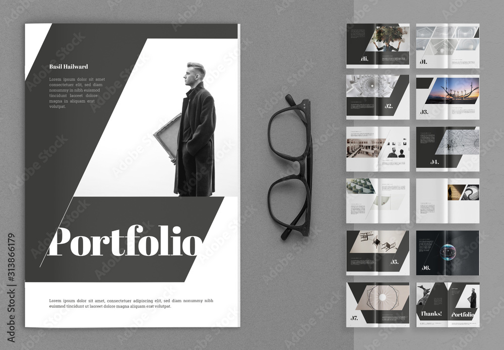 Portfolio Layout with Gray Accents Stock Template | Adobe Stock