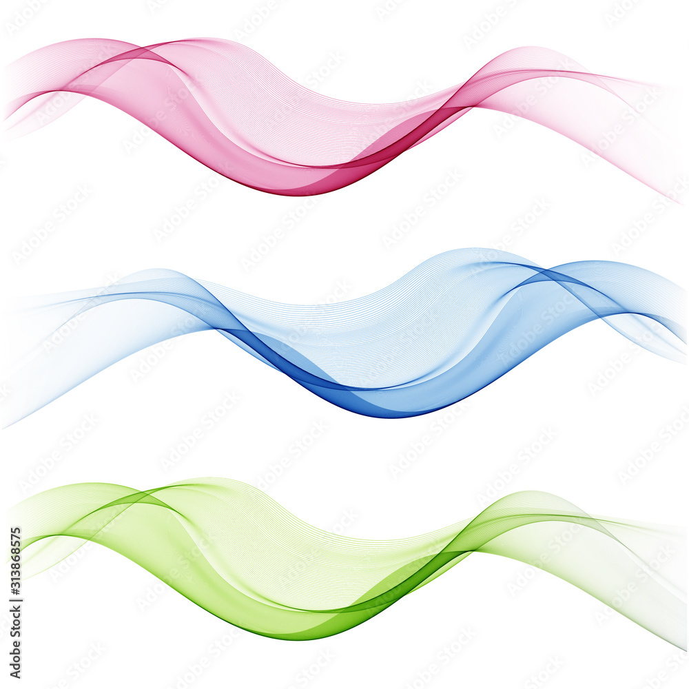 Abstract smooth color wave vector set on transparent background. Curve ...