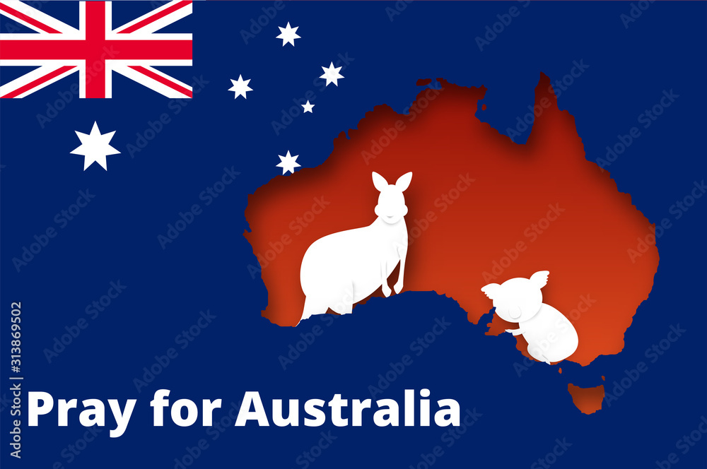 Pray for australia. Australia forest fire. design with Kangaroo, Koala ...