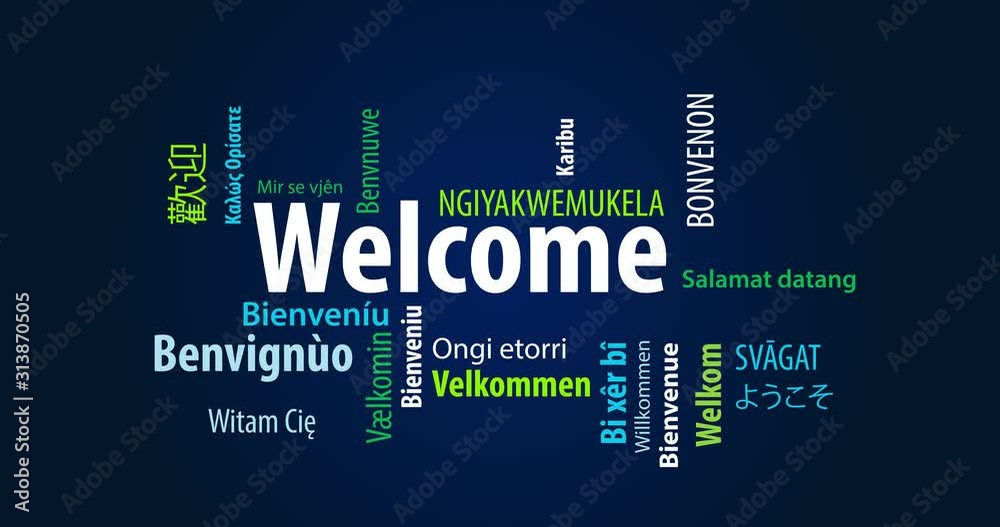 Animated Welcome Word Cloud on a Blue Background Stock Video | Adobe Stock