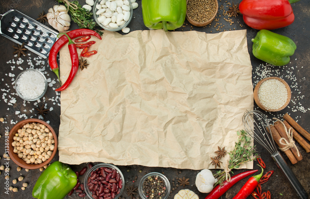 Culinary background for recipes. Frame of fresh vegetables and ...