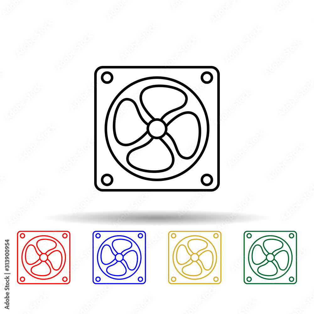 PC system fan multi color style icon. Simple thin line, outline vector ...