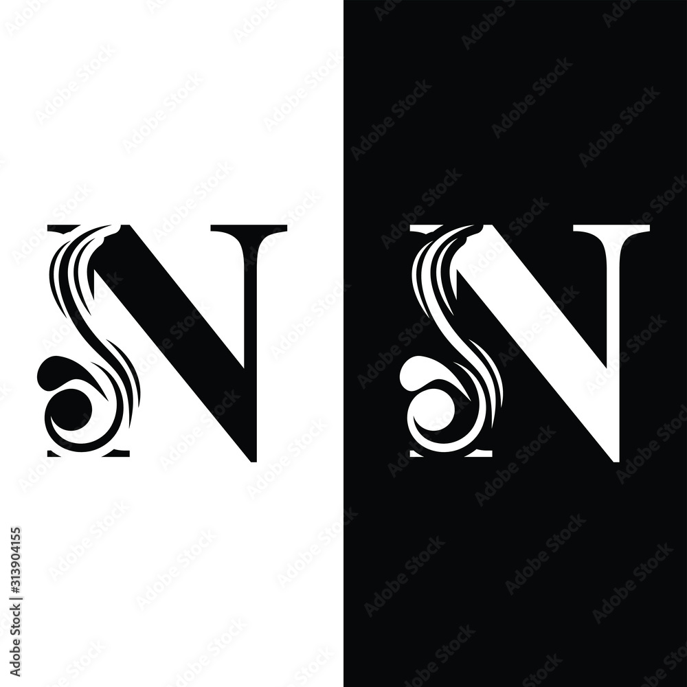 letter N. Black and white flower alphabet. Beautiful capital letters ...