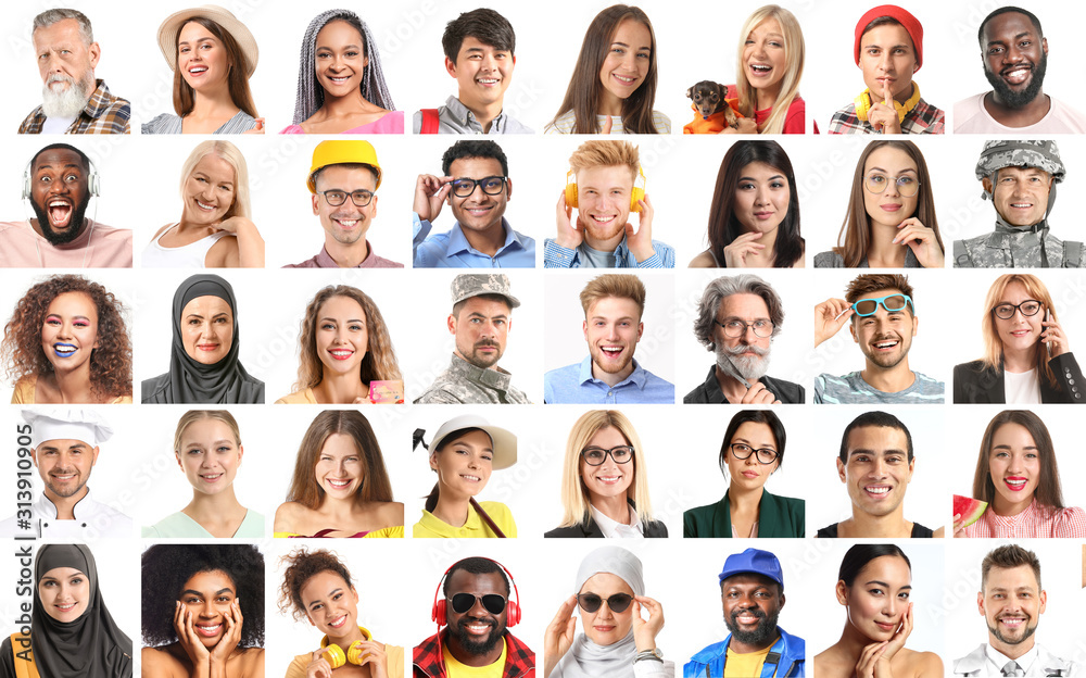 Collage with different people on white background Stock Photo | Adobe Stock