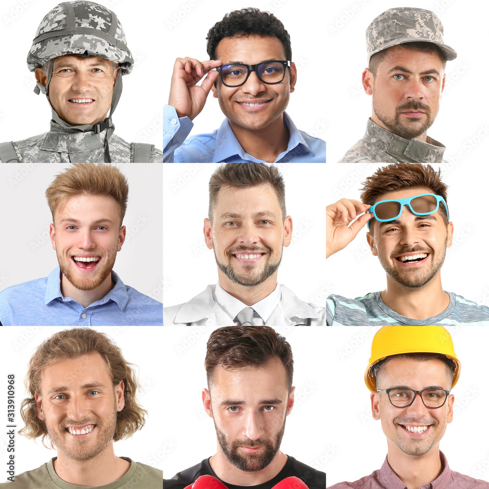 Collage with different men on white background Stock Photo | Adobe Stock
