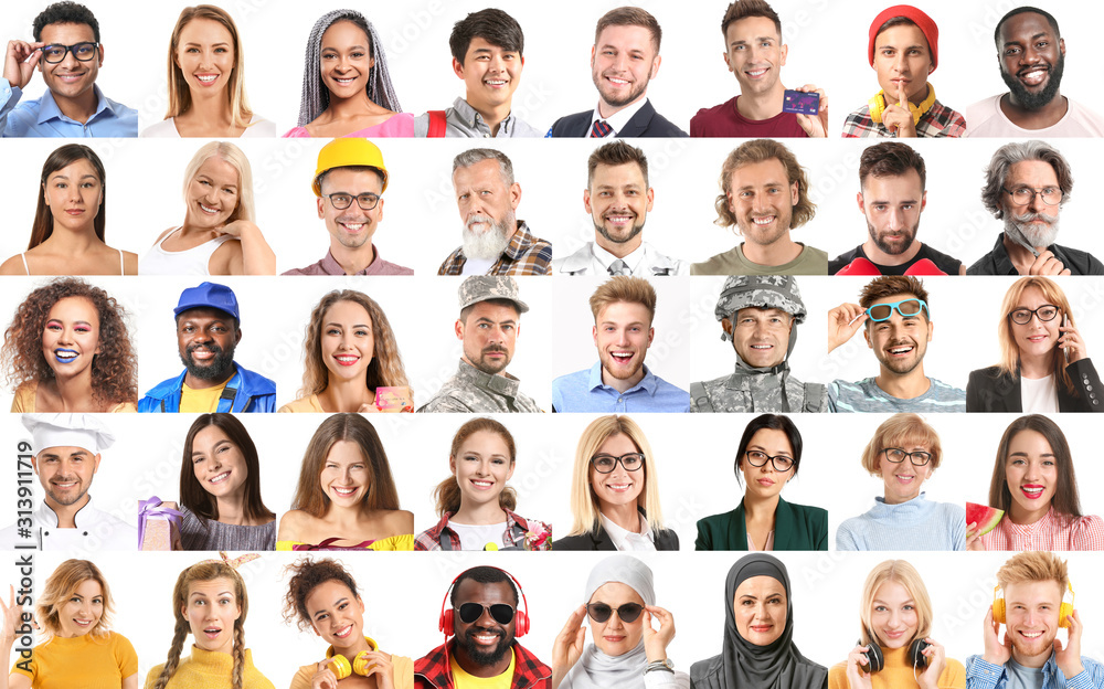 Collage with different people on white background Stock Photo | Adobe Stock