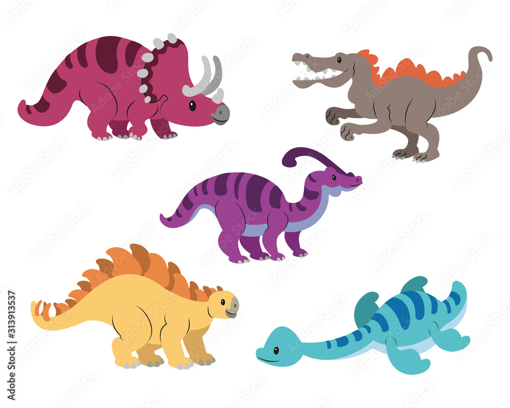 vector drawing of diferent type of dinosaurs 2 Stock Vector | Adobe Stock