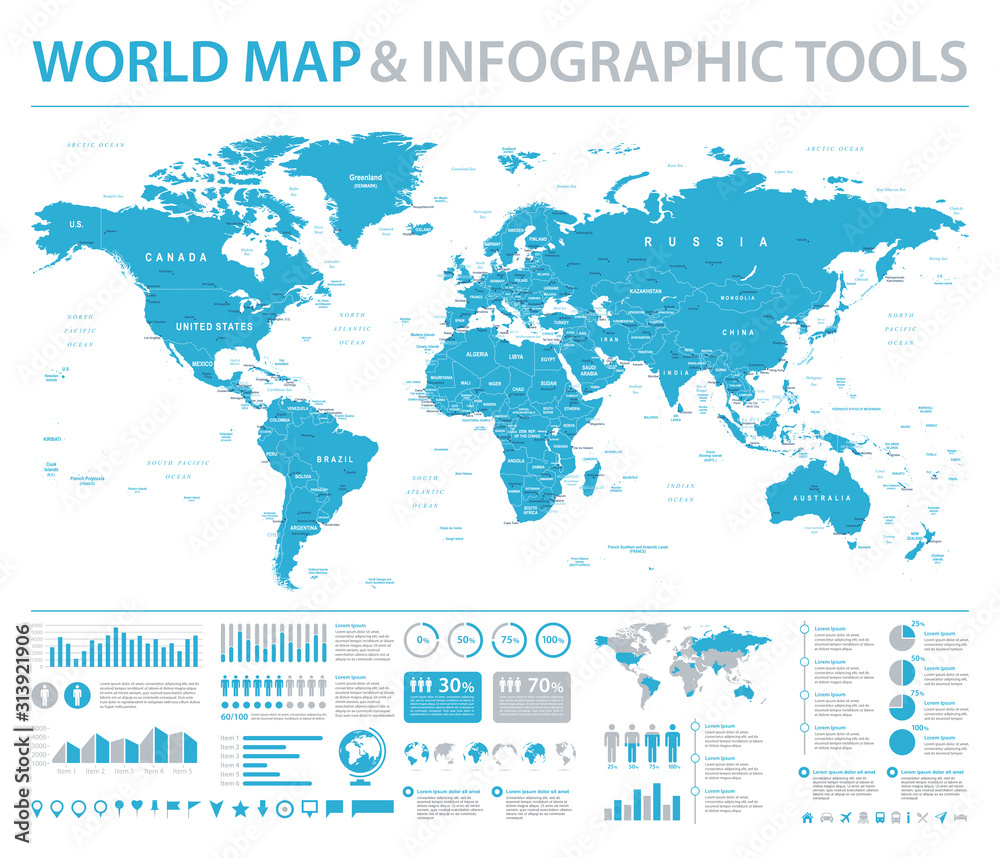 World Map Vector Info Graphics. Detailed illustration of worldmap Stock ...