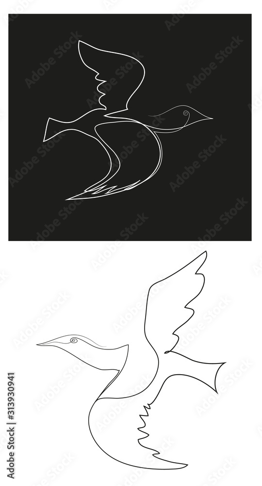 One continuous line drawing of flying seagull. Simple line art drawing ...