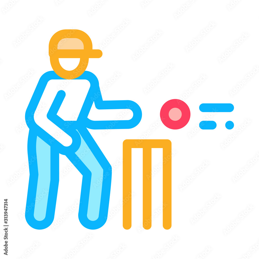 Cricket Player Throwing Ball Icon Vector. Outline Cricket Player ...
