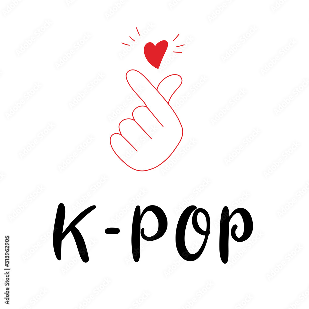 K-pop. Korean popular music style. Finger heart symbol, hand gesture. K ...