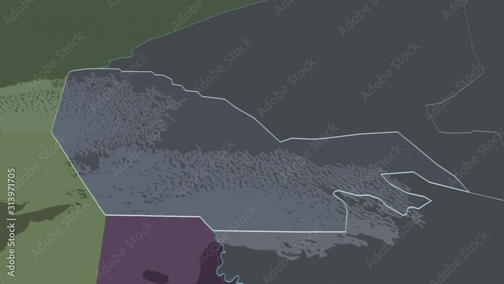 Lac, region with its capital, zoomed and extruded on the administrative ...
