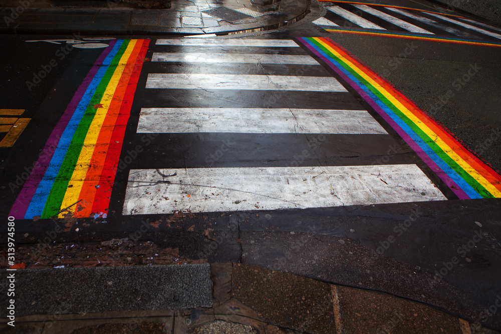 rainbow marking of a pedestrian crossing Stock Photo | Adobe Stock