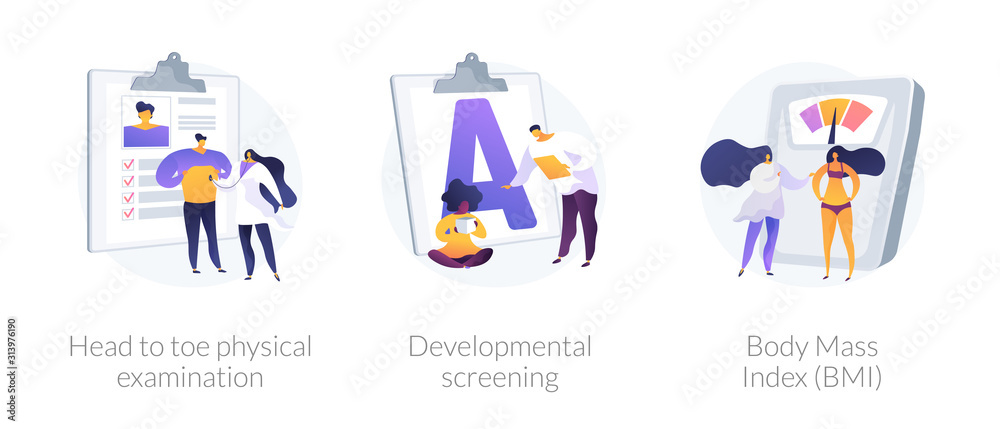General health check up icons cartoon set. Head to toe physical ...