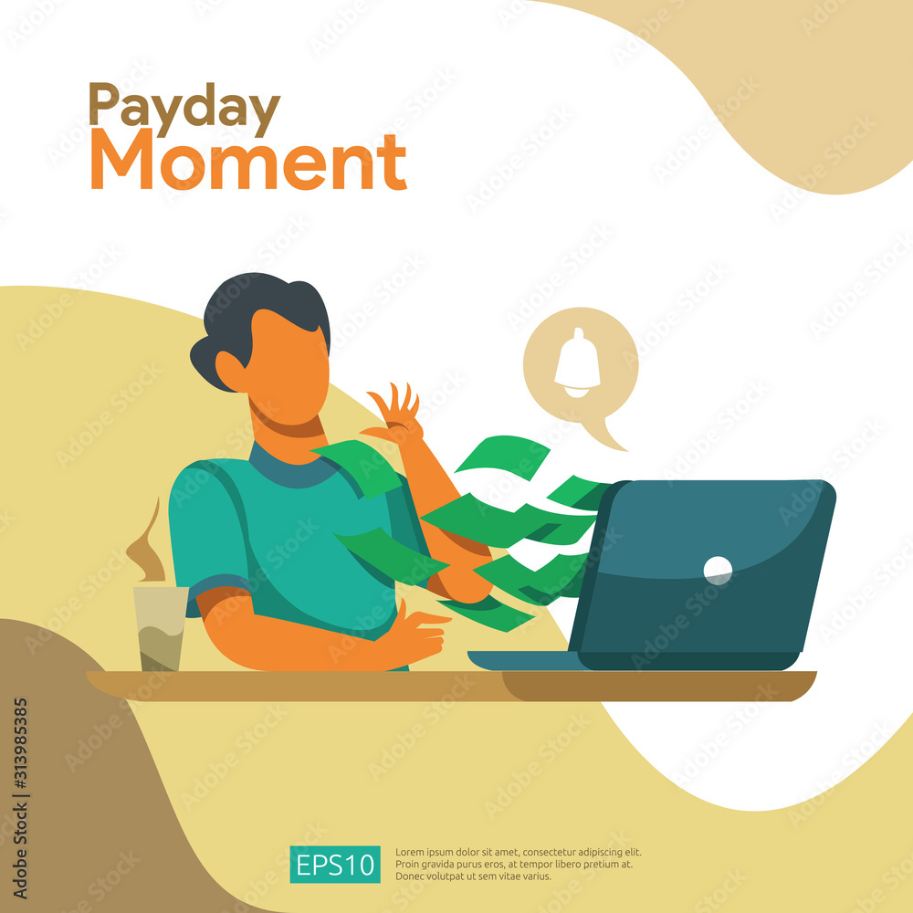 salary payment and payroll illustration concept for annual bonus ...