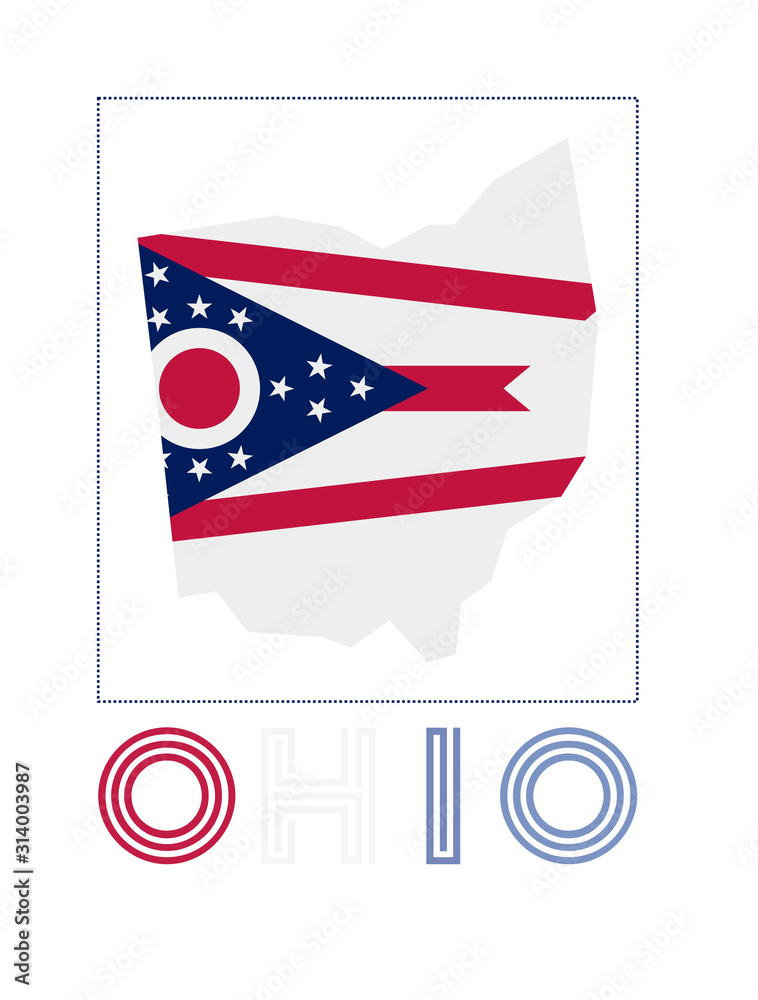 Ohio Logo. Map of Ohio with us state name and flag. Charming vector ...