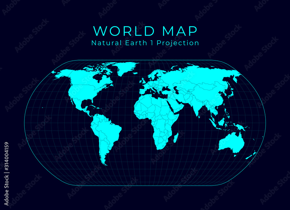 Map of The World. Natural Earth projection. Futuristic Infographic ...
